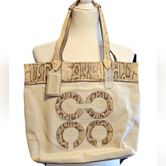Coach | Bags | Coach Audrey Slim Tote Bag In Cream Python | Poshmark